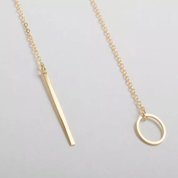 Jewelry | Lariat Drop Bar Circle Ring O Necklace Black Gold Shiny Silver Steel | Poshmark
